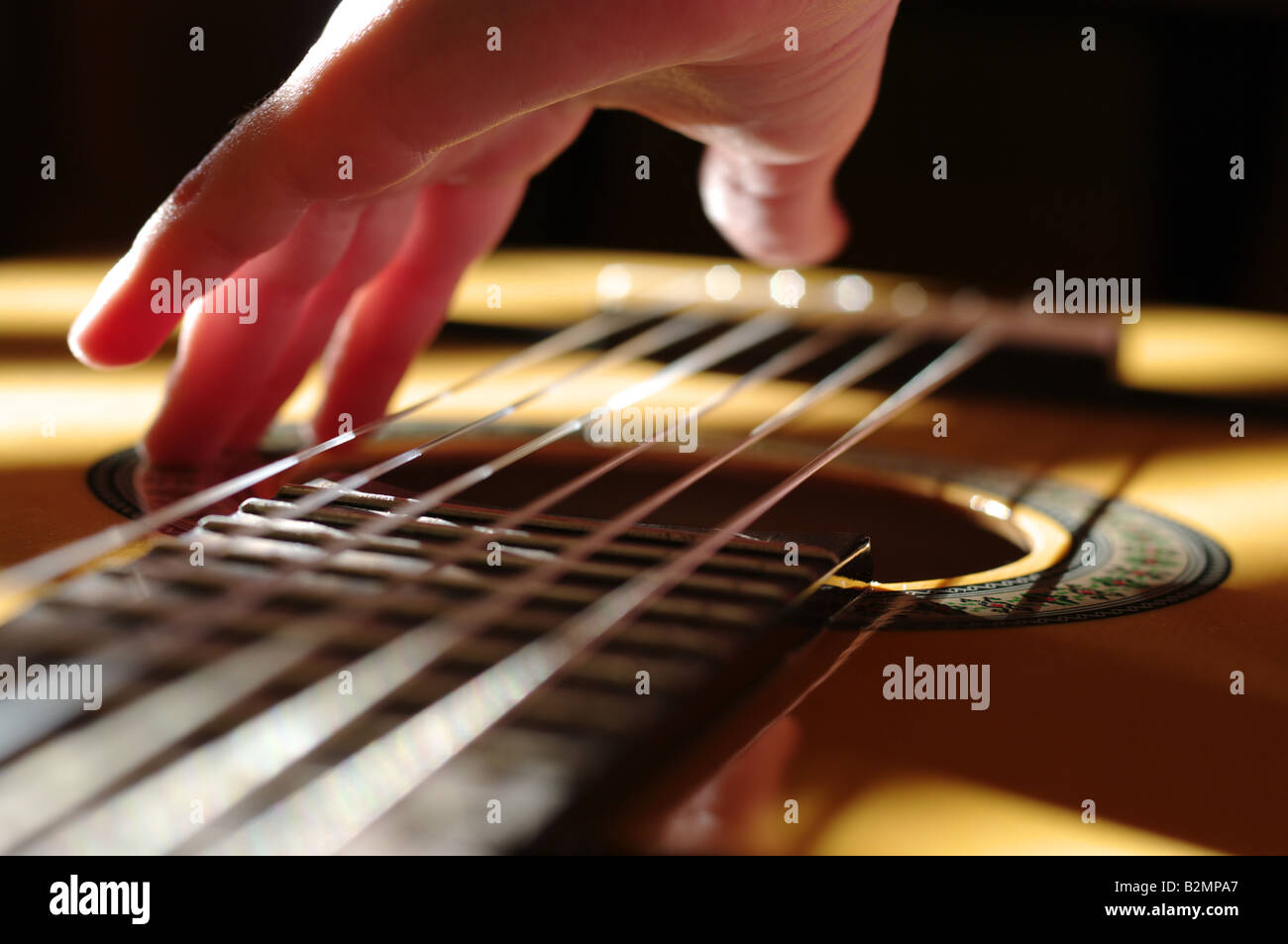Hand and acoustic guitar Stock Photo - Alamy