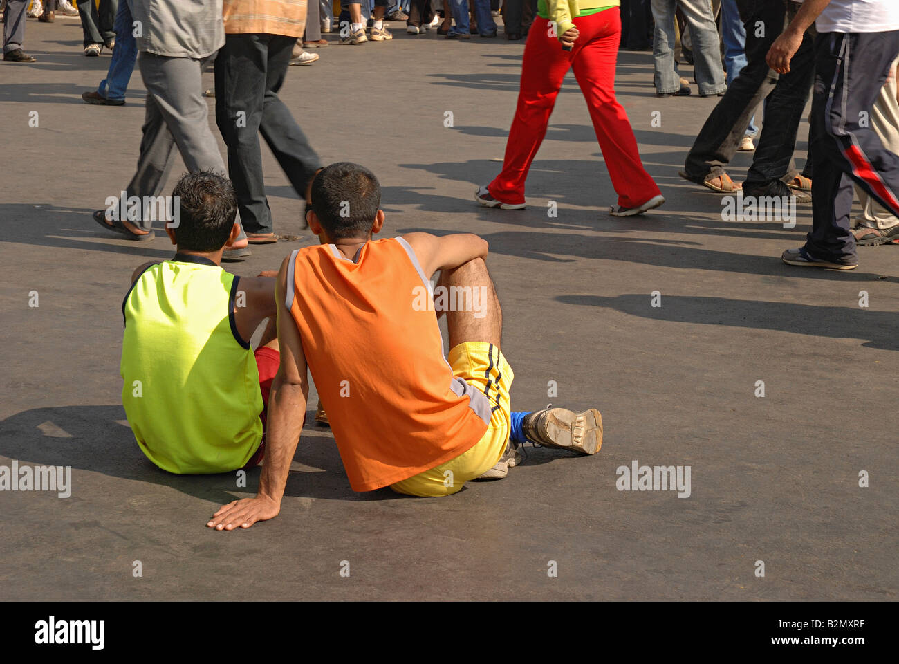 Runners resting and for waiting for other runners from the team to ...