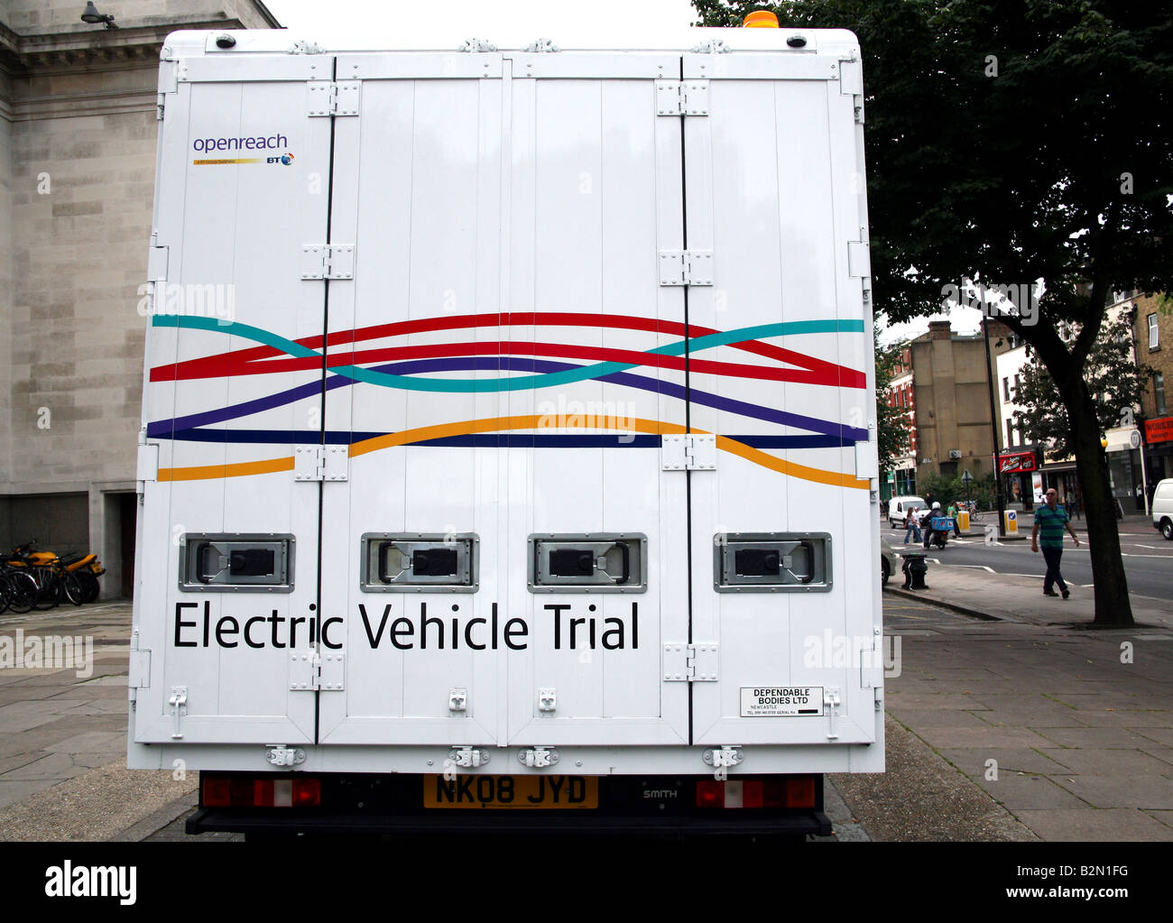 Rear view of electric van on trial with BT in London Stock Photo - Alamy
