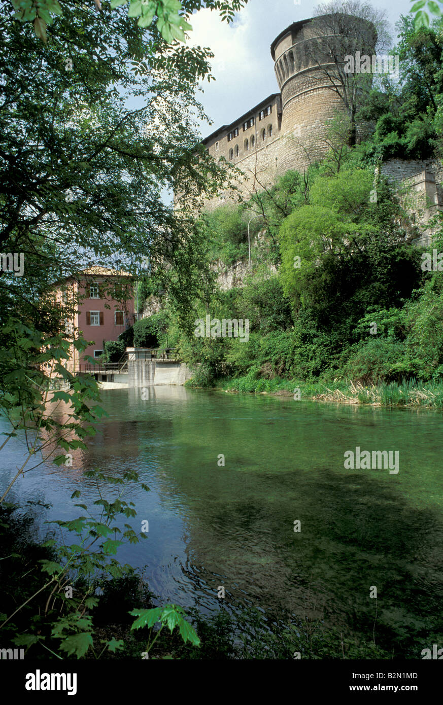 castle and leno stream, rovereto, Italy Stock Photo - Alamy