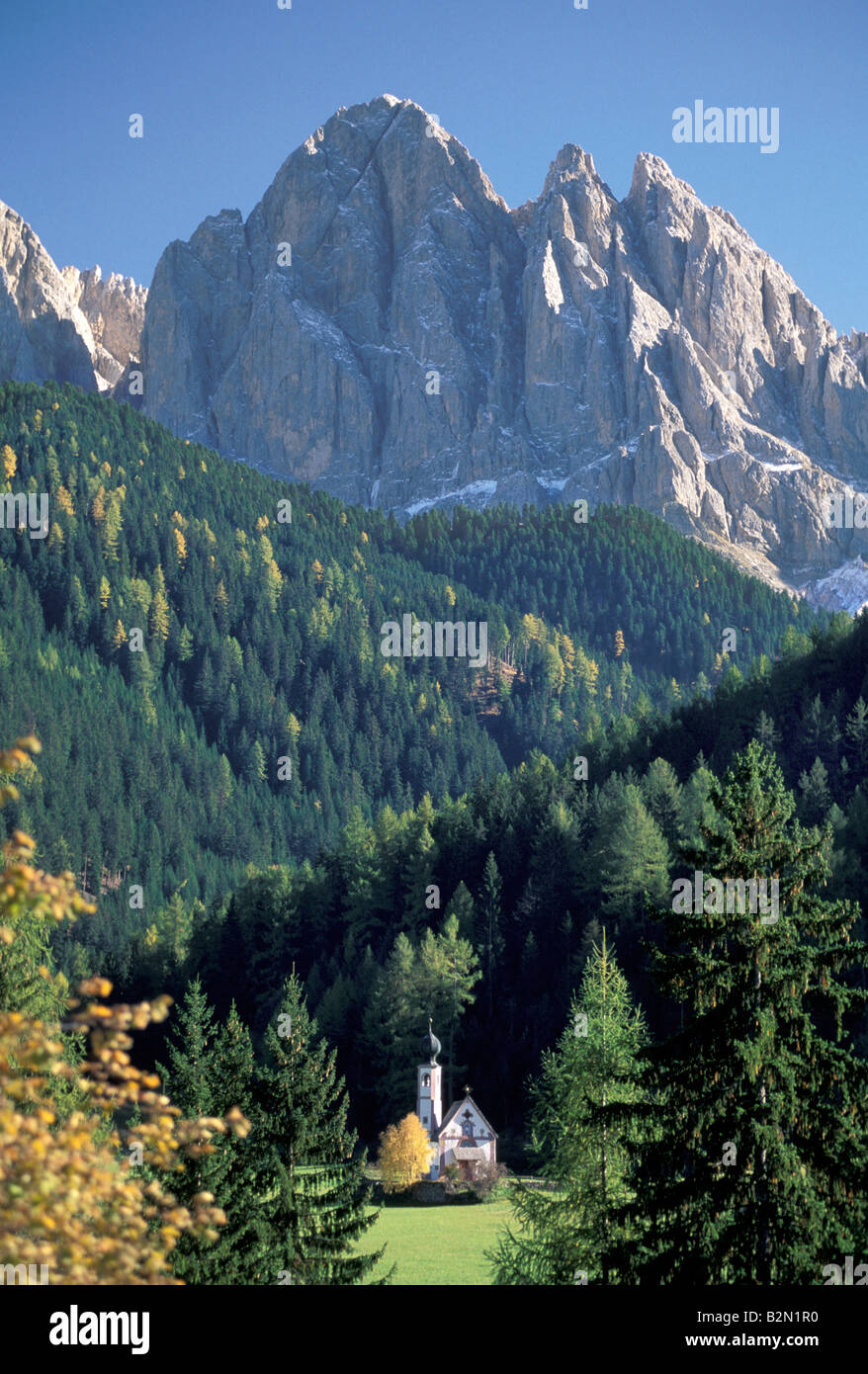 san giovanni church, funes valley villnoss, Italy Stock Photo - Alamy