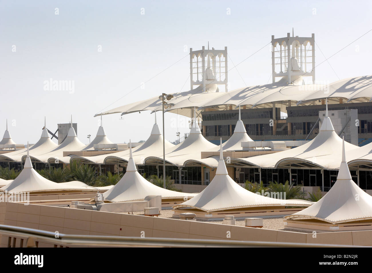 The tented rooftops of the grandstand and paddock area Bahrain ...