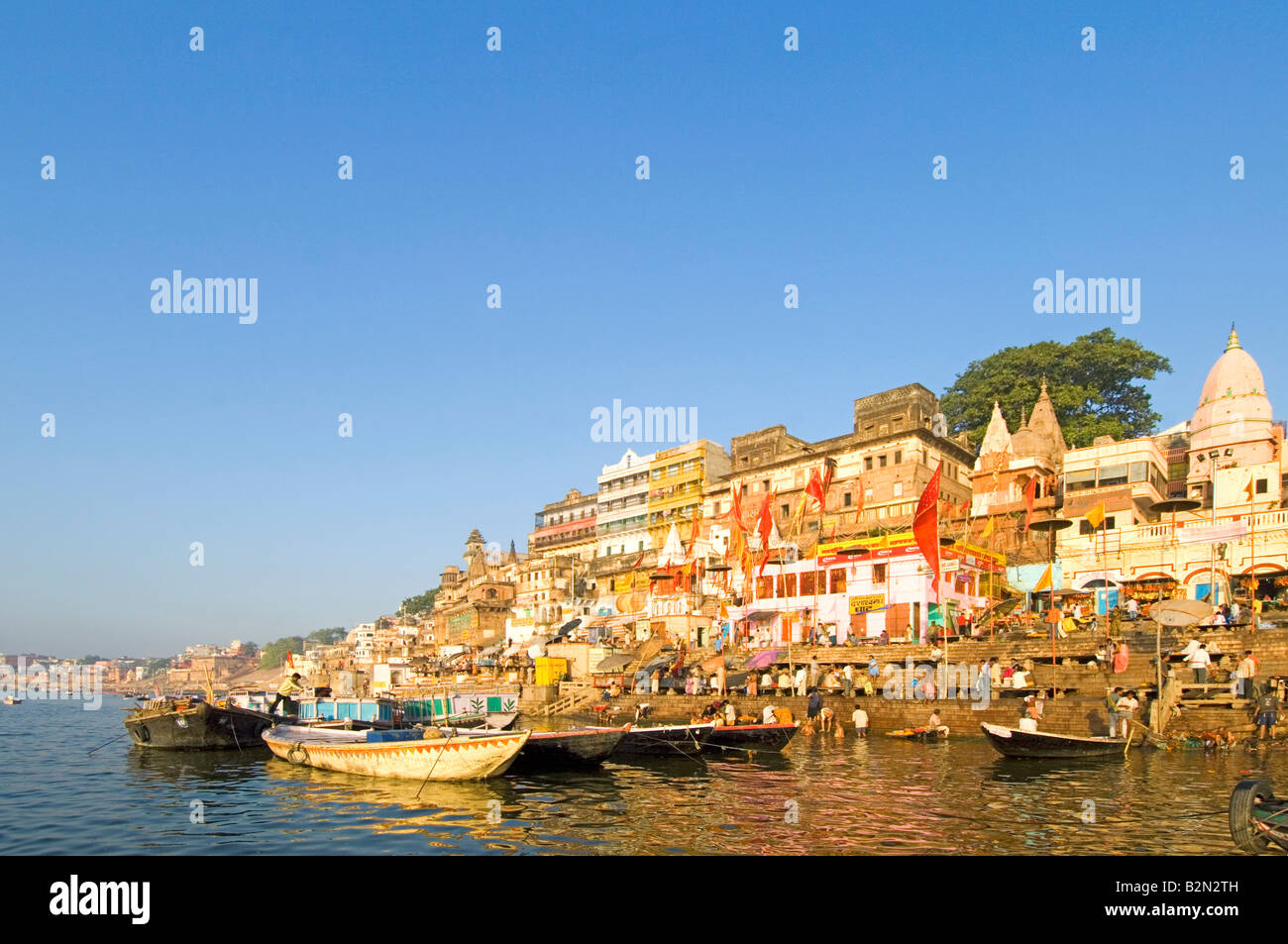 A wide angle view of the central ghats around Dasaswamedh along the ...