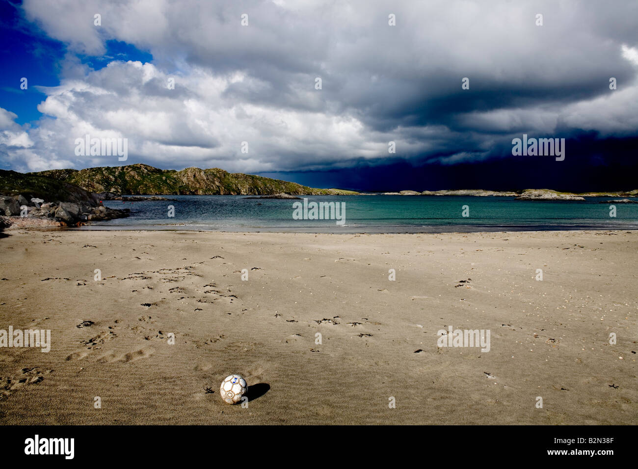 Football at Valtos beach, Isle of Lewis, Outer Hebrides Stock Photo - Alamy