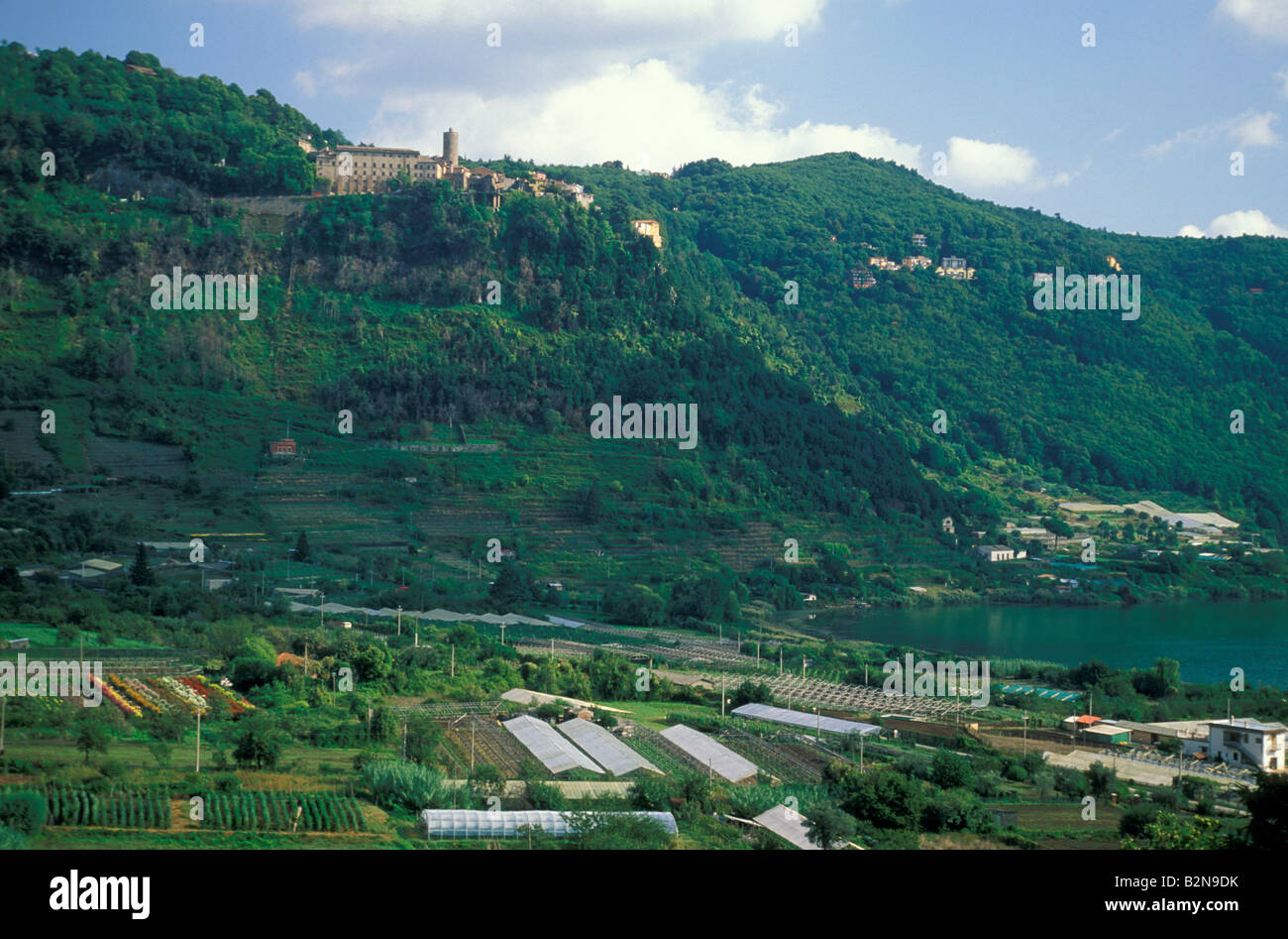 village and lake, nemi, italy Stock Photo - Alamy