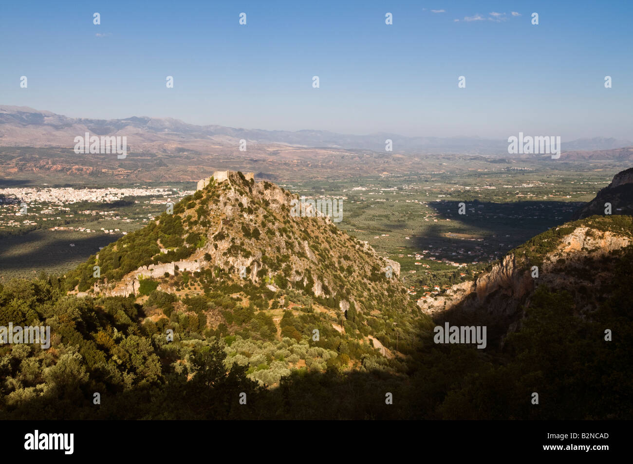 Looking across to the hill of Byzantine Mystras with the ruins of its ...