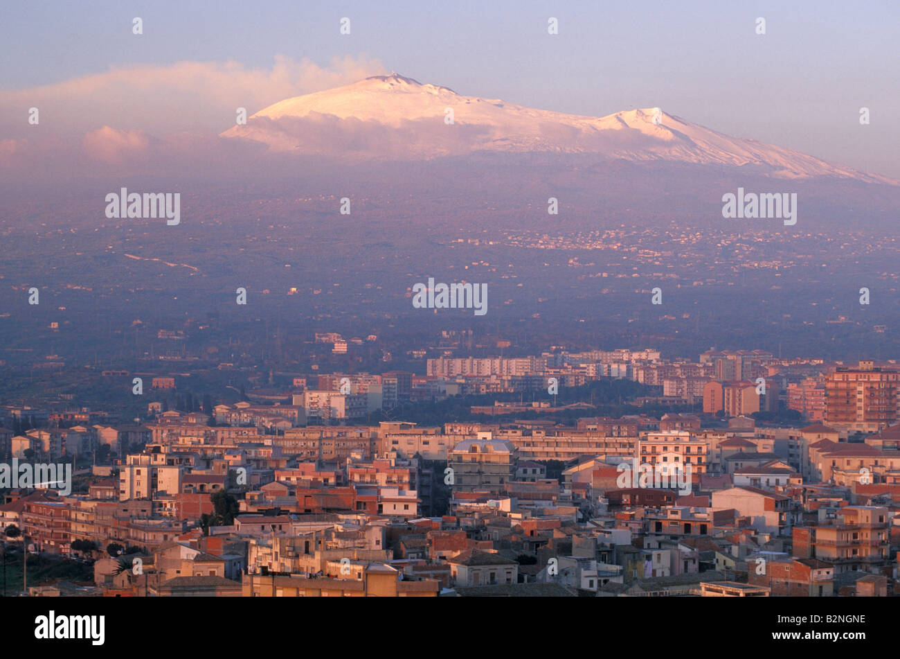 village view and etna volcano, paterno', Italy Stock Photo - Alamy