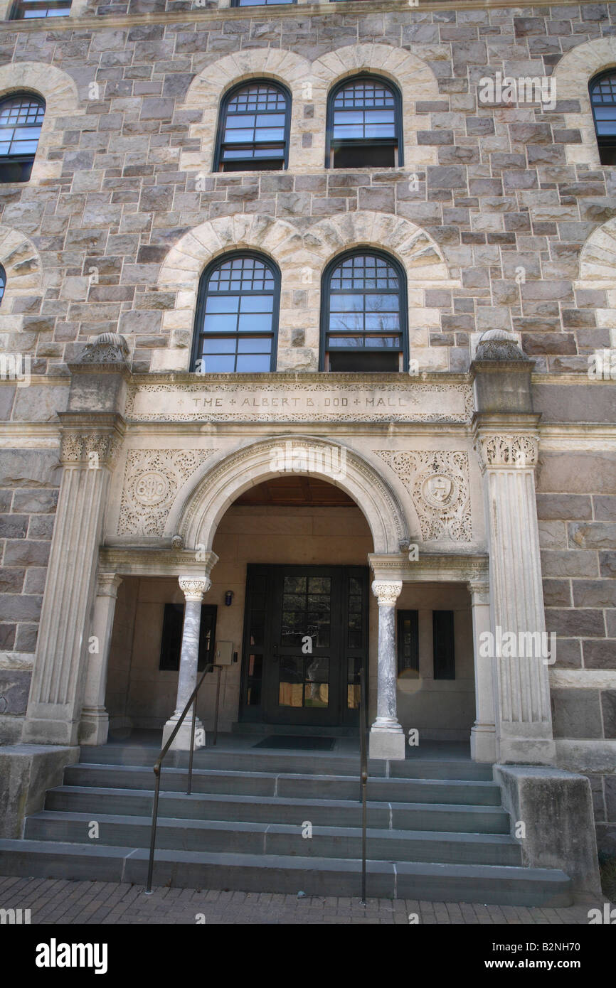 Ornate lacy limestone carvings of curved archway entrance to Alfred B ...