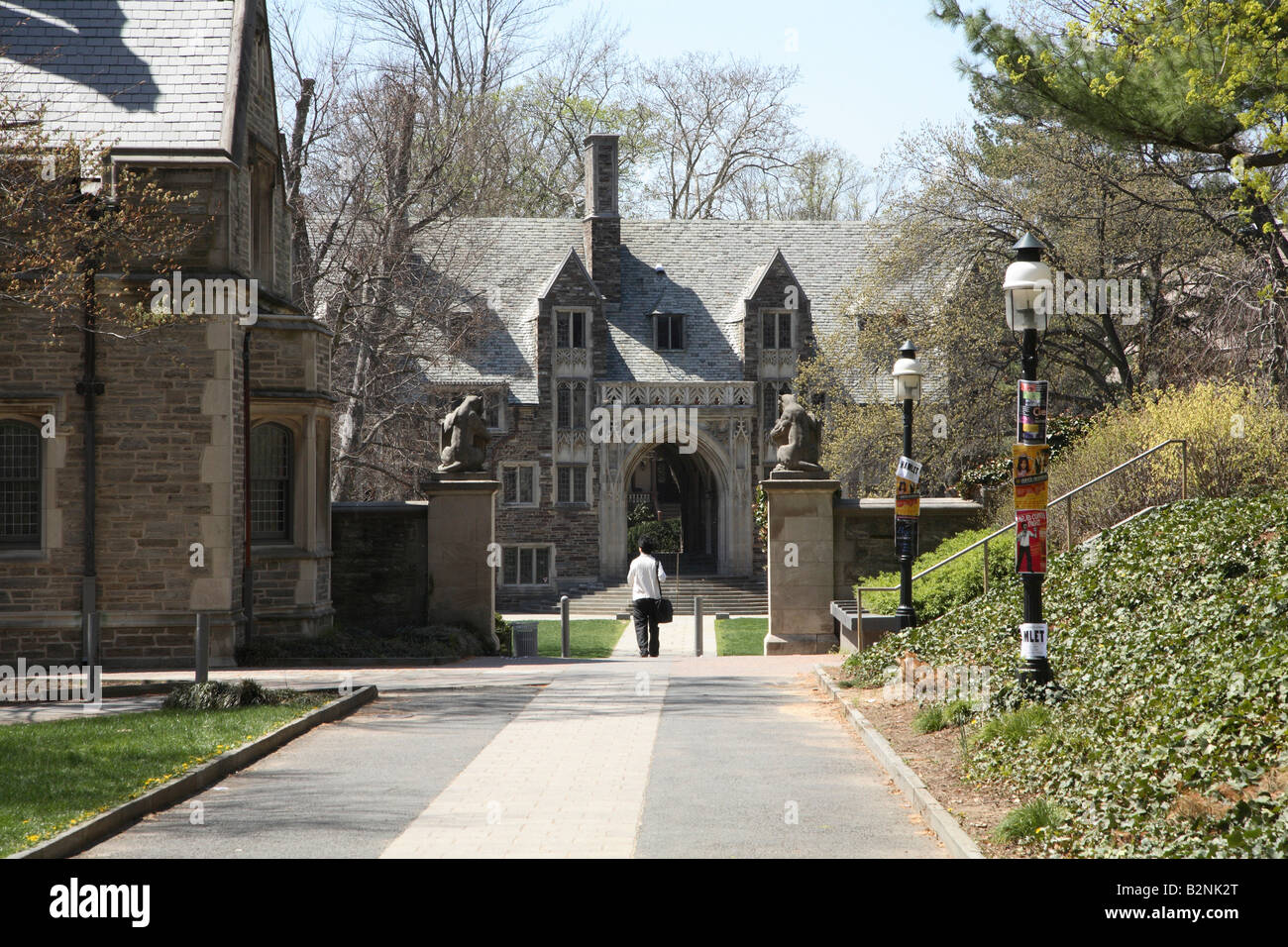 Wide flagstone walkway at Princeton University with slope flanked by ...