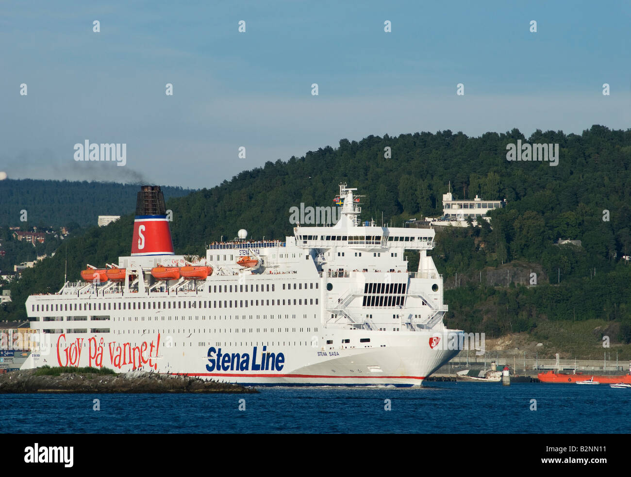 The Swedish car ferry Stena Saga of Stena Line leaving the quay at ...