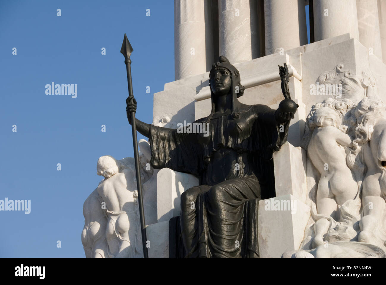 Detail of a female figure on an Art Deco statue of the colonial ...