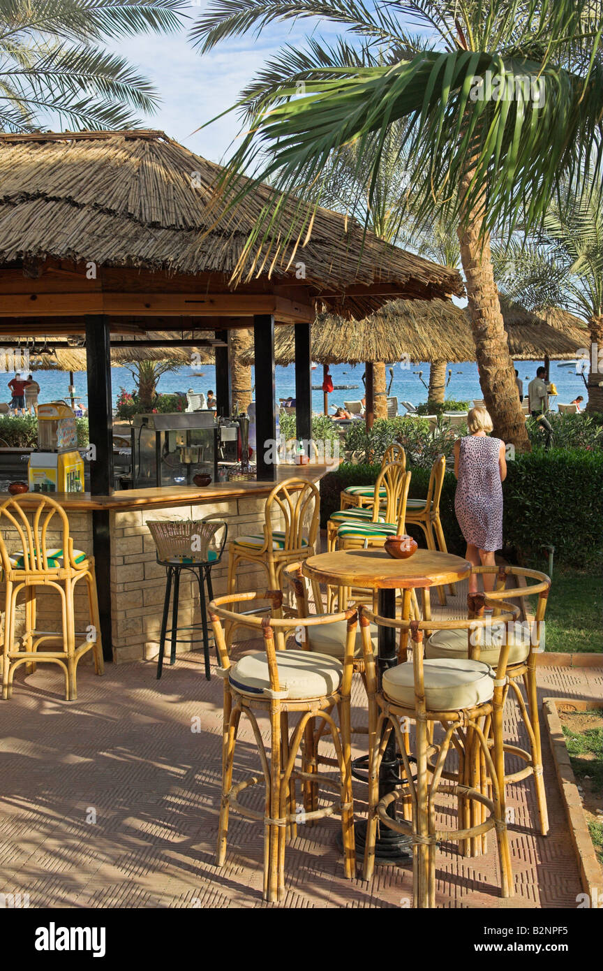 Beach side bar Nama Bay beach Sharm el Sheikh Sinai Egypt December sun ...