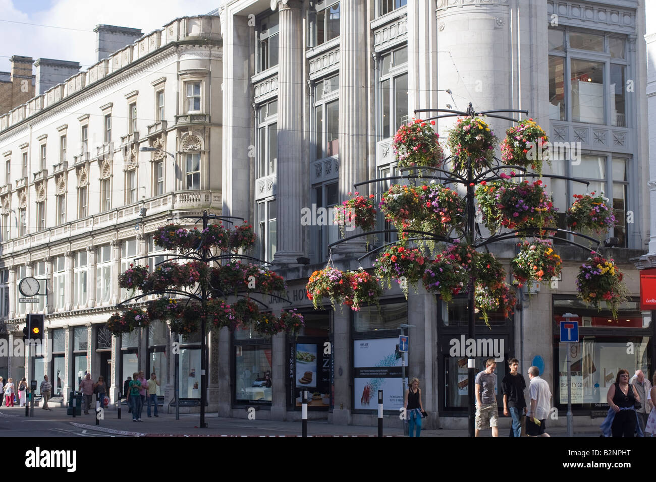 Flower baskets outside Howells Department Store St Mary Street Cardiff ...