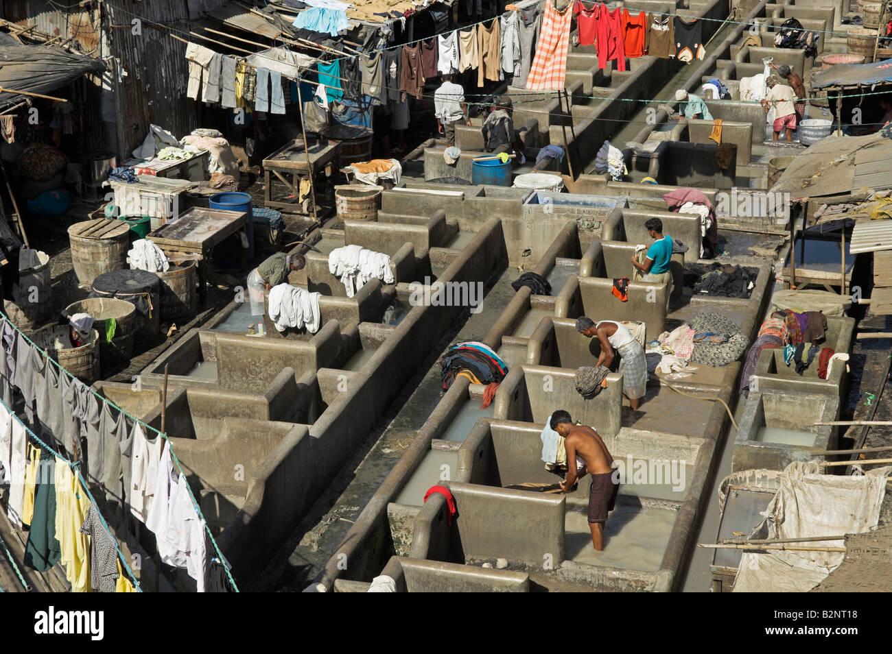 Washing clothes at Dhobi Ghat commercial laundry in Mumbai India Stock ...