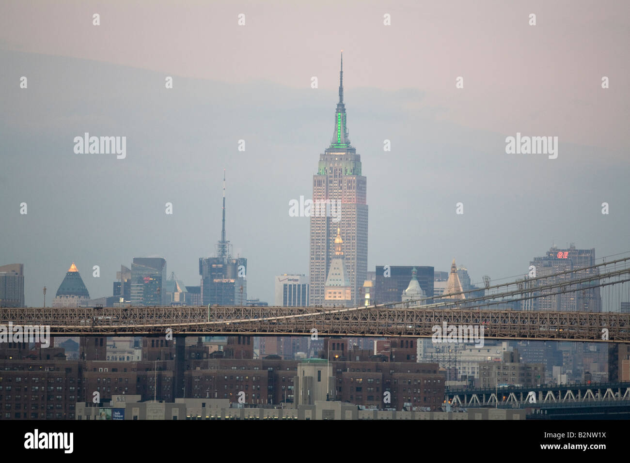 New York City skyline with Brooklyn Bridge and Empire State Building ...