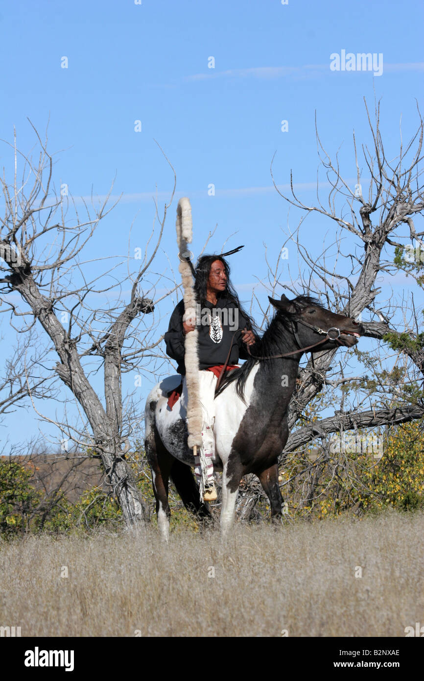 A Native American Sioux Indian on Horseback standing guard above the ...