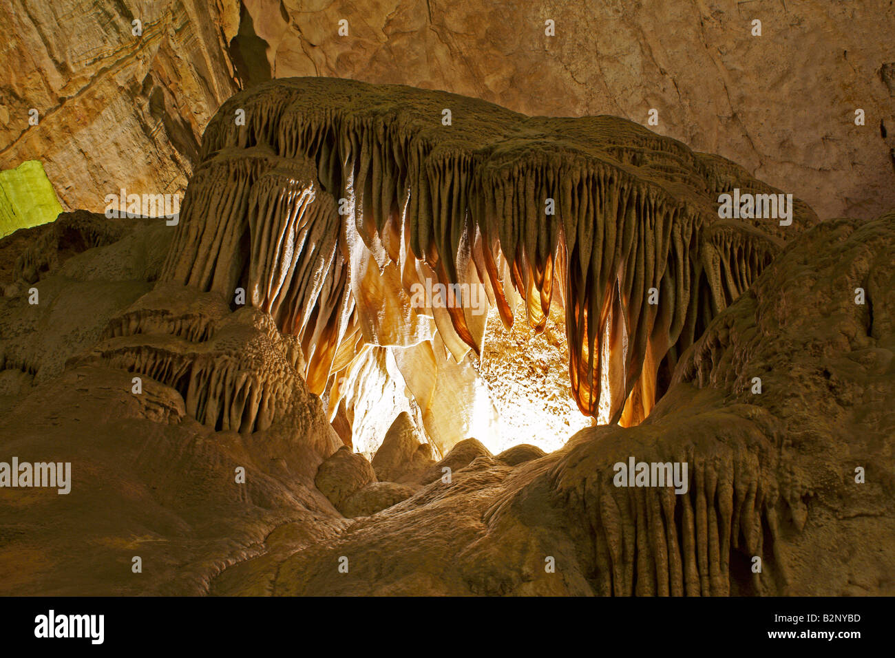 The "Whale's Mouth" drapery formation in the natural entrance of ...