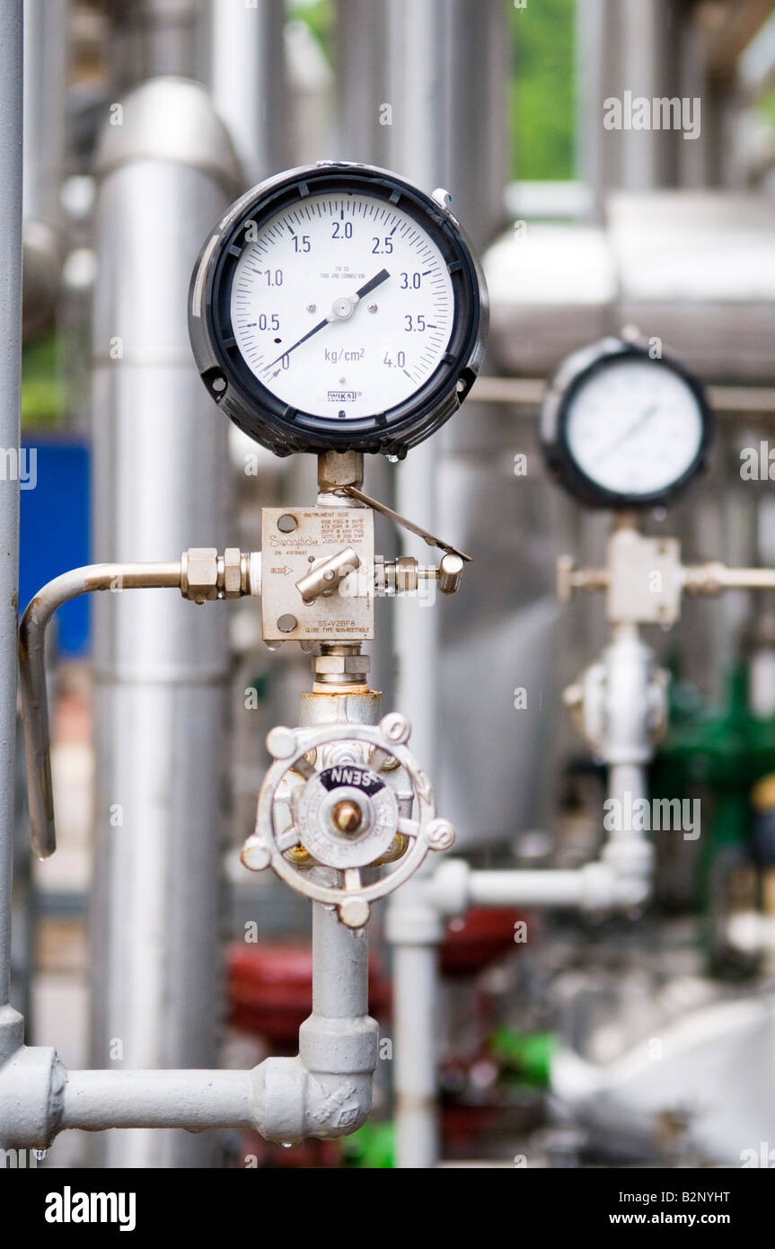 Dials and valves in an oil refinery Stock Photo - Alamy