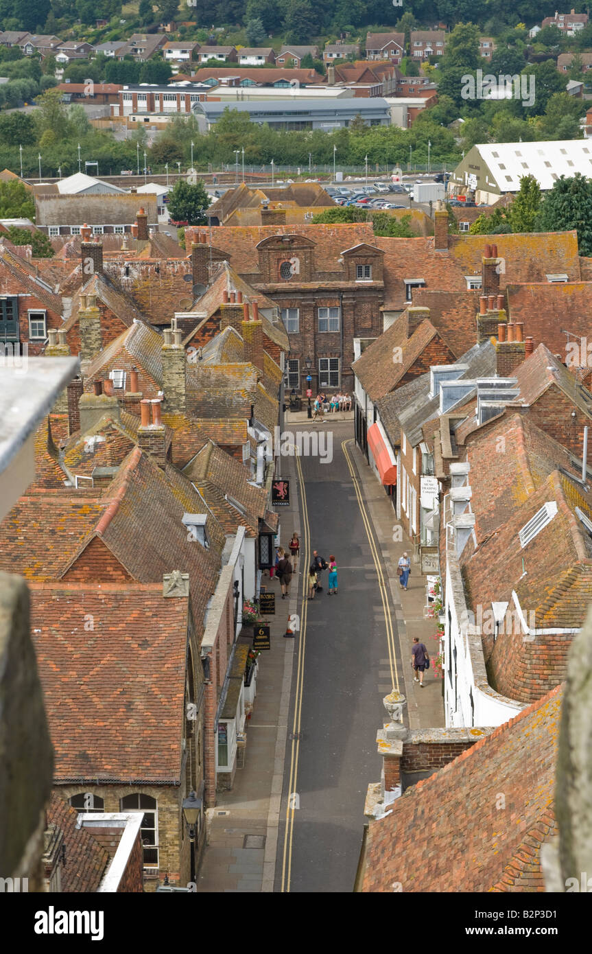 Aerial view of Lion Street in historic Rye in East Sussex taken from ...