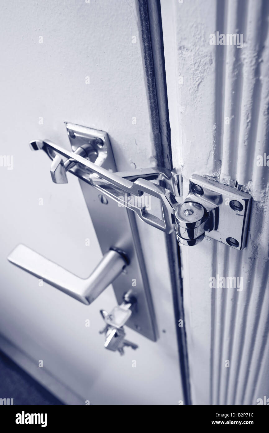 Door with security lock (black and white image Stock Photo - Alamy