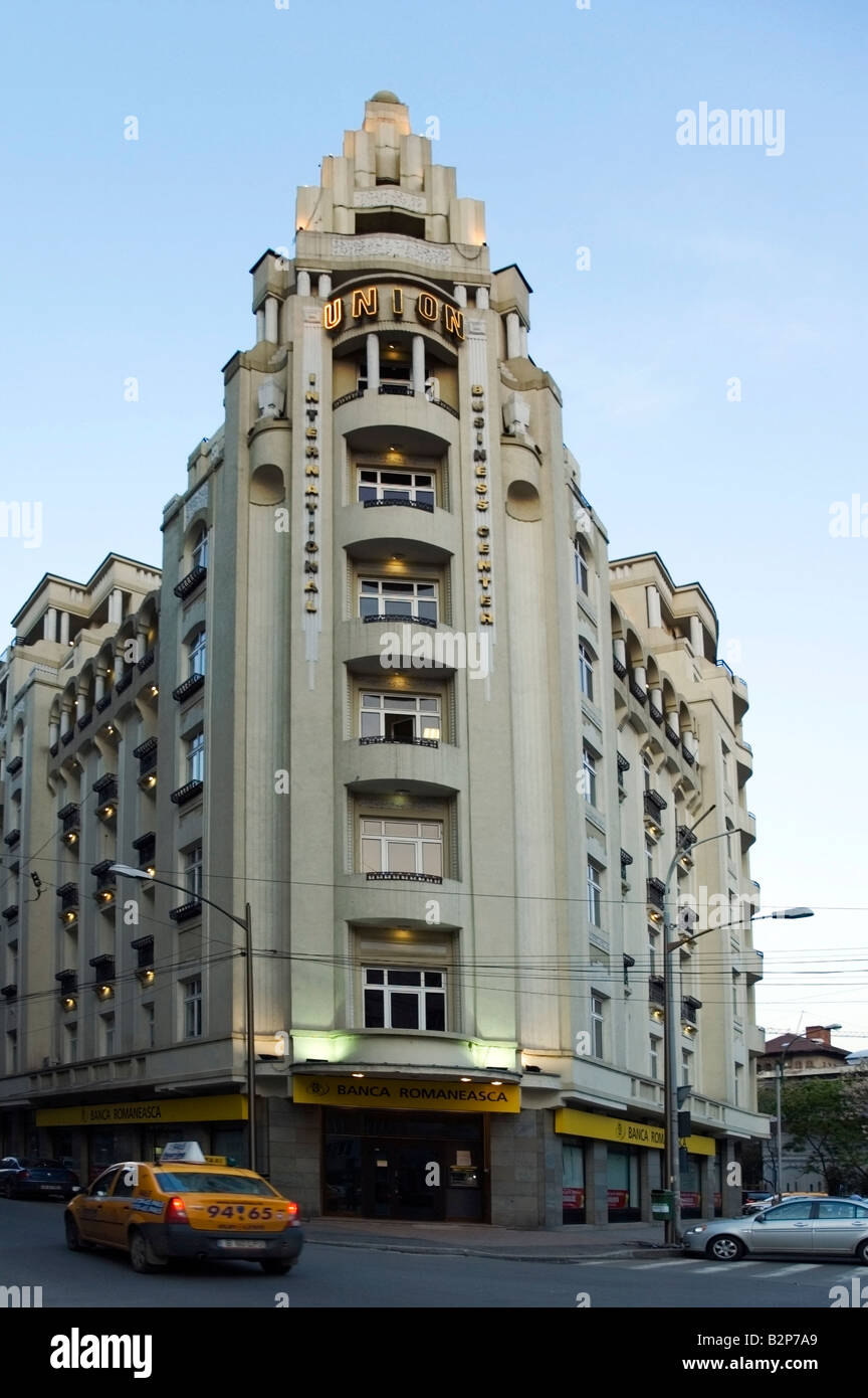 Union building at dusk the International Business Centre and yellow ...