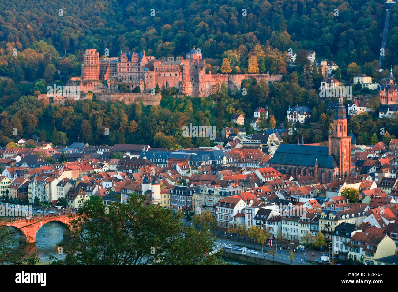 The old town, the castle and the old bridge of Heidelberg, Germany, as ...