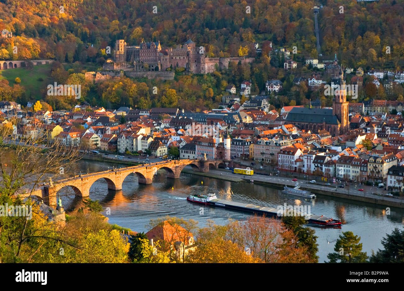 The old town and the famous romantic castle of Heidelberg situated ...