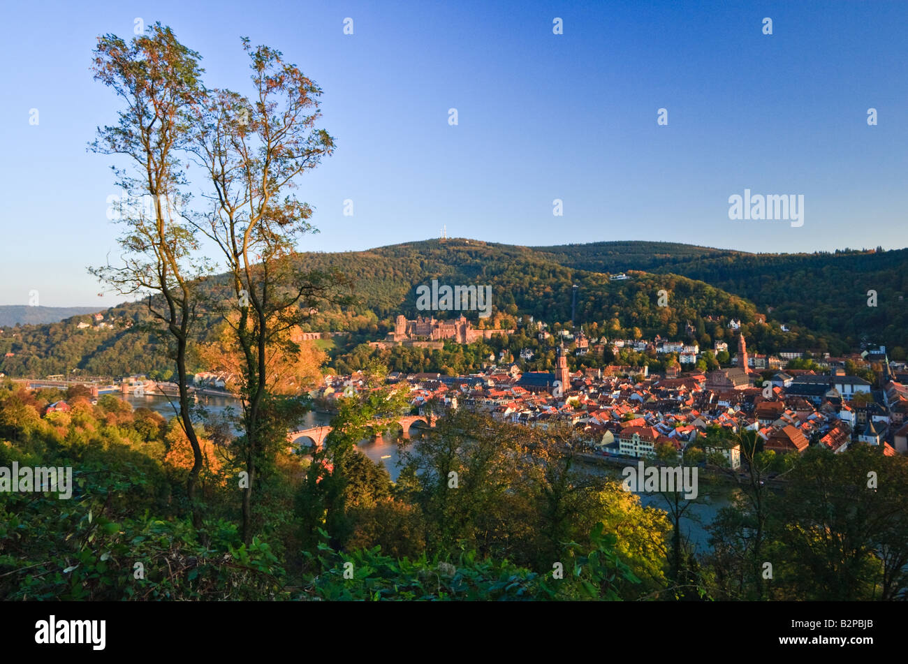 The old town, the castle and the old bridge of Heidelberg, Germany, as ...