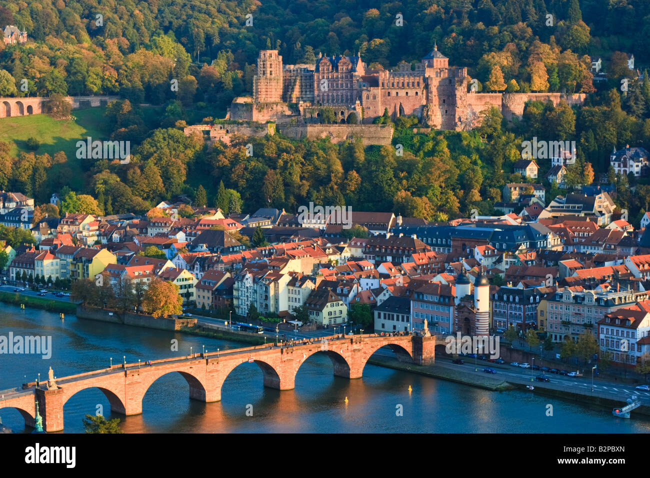The old town, the castle and the old bridge of Heidelberg, Germany, as ...