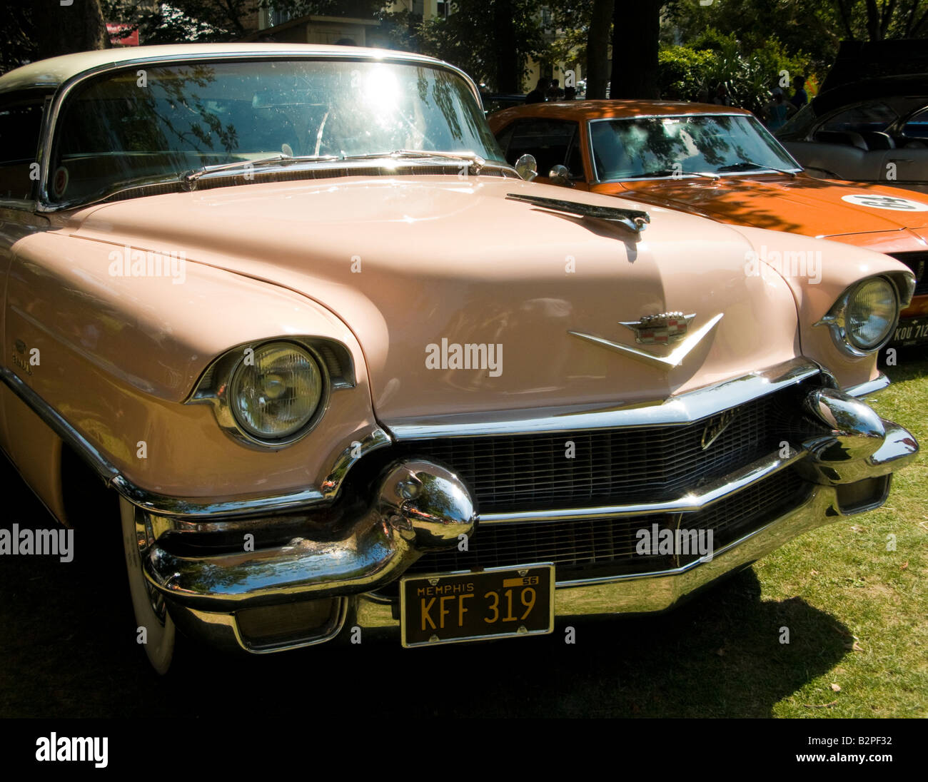 Old American Sedan in Pink Stock Photo - Alamy