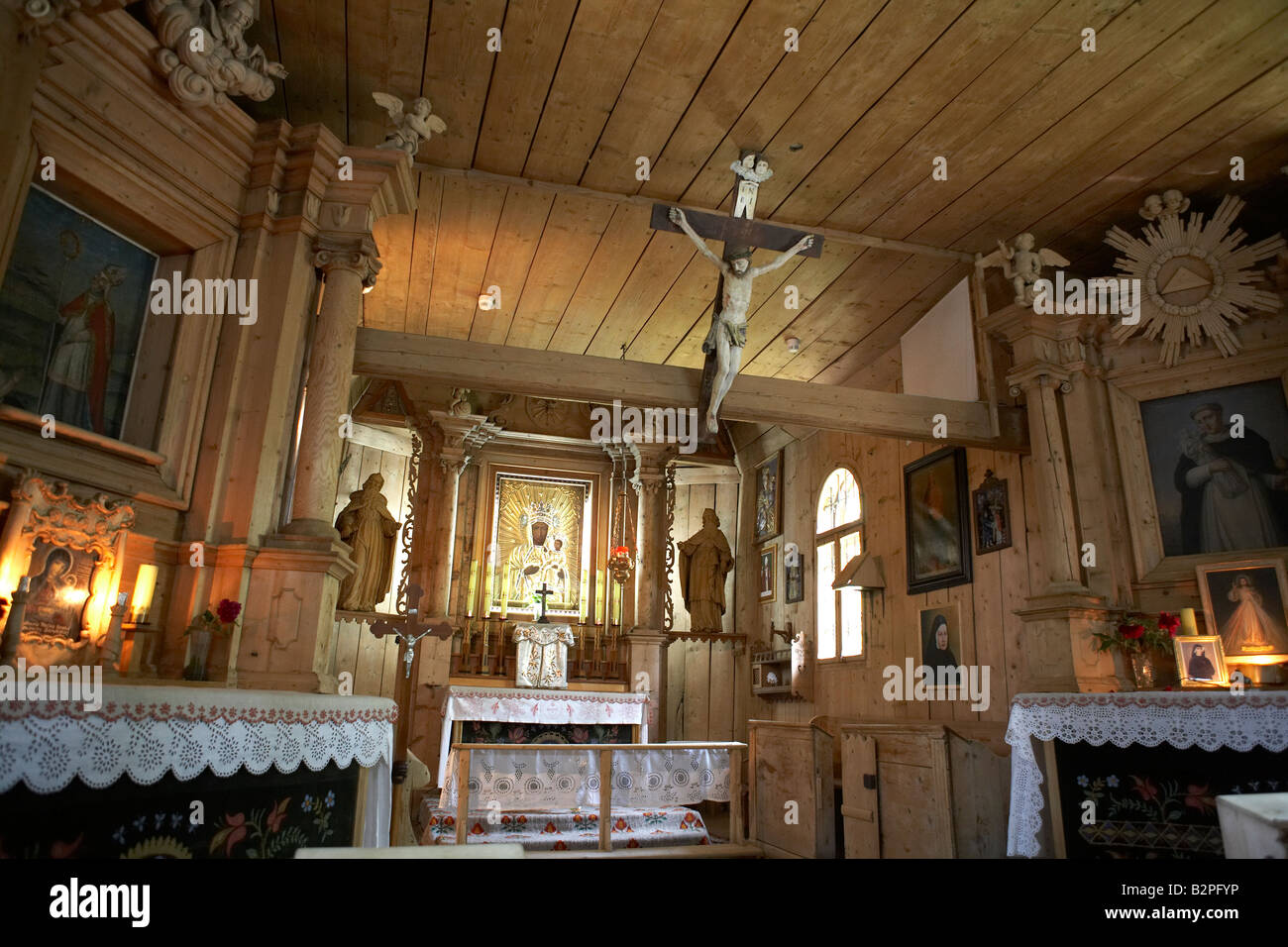 Poland Tatra Zakopane Interior Old Wooden Construction Parish Church of ...