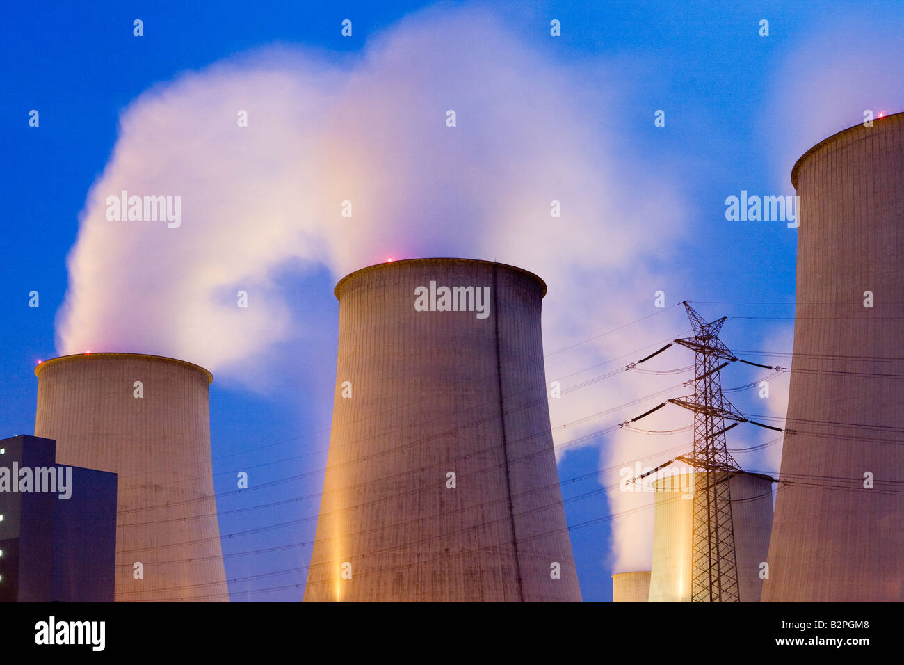 Vattenfall lignite power plant in Jaenschwalde at dusk Brandenburg ...