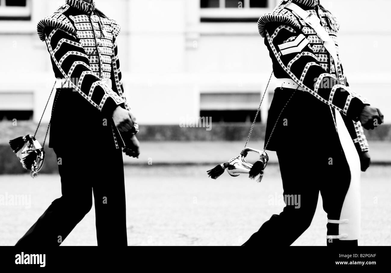 The queen's guard march in full uniform during a parade in london Stock ...