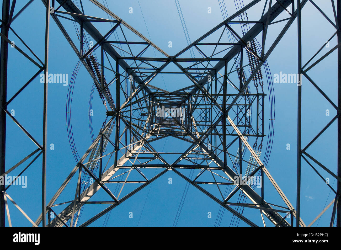 A low level view of an electricity pylon Stock Photo - Alamy