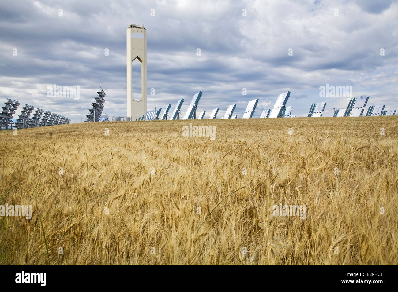 Photovoltaic plant and solar tower, Seville, Spain Stock Photo - Alamy