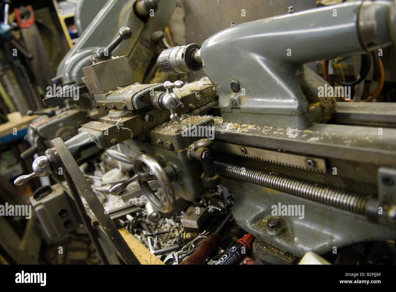 Lathe in workshop Stock Photo - Alamy