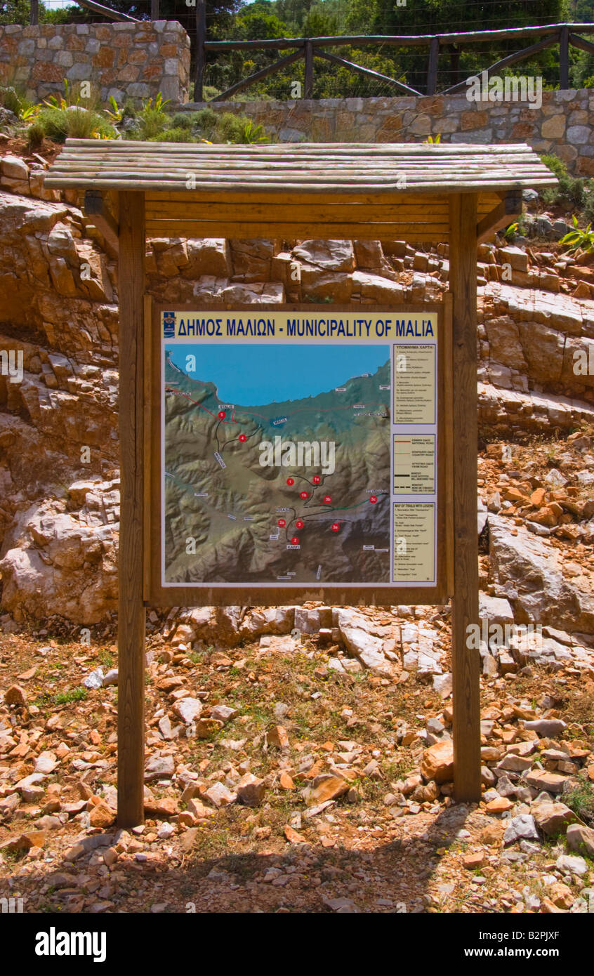 Information board at nature reserve near Malia on the Greek ...