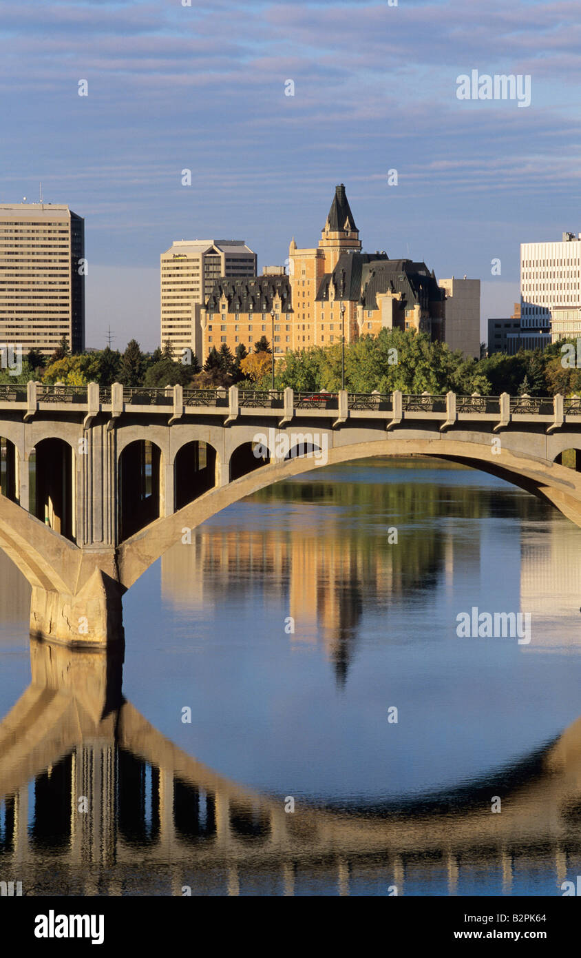 The Delta Bessborough Hotel reflected in the South Saskatchewan River ...