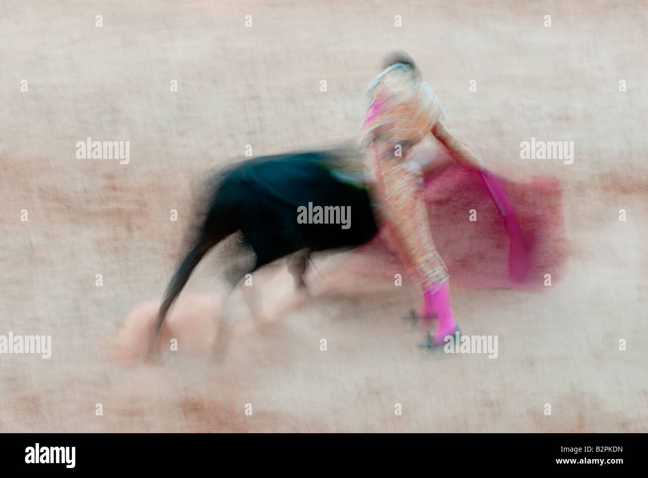 Bull fighter and bull in blurred motion Stock Photo - Alamy