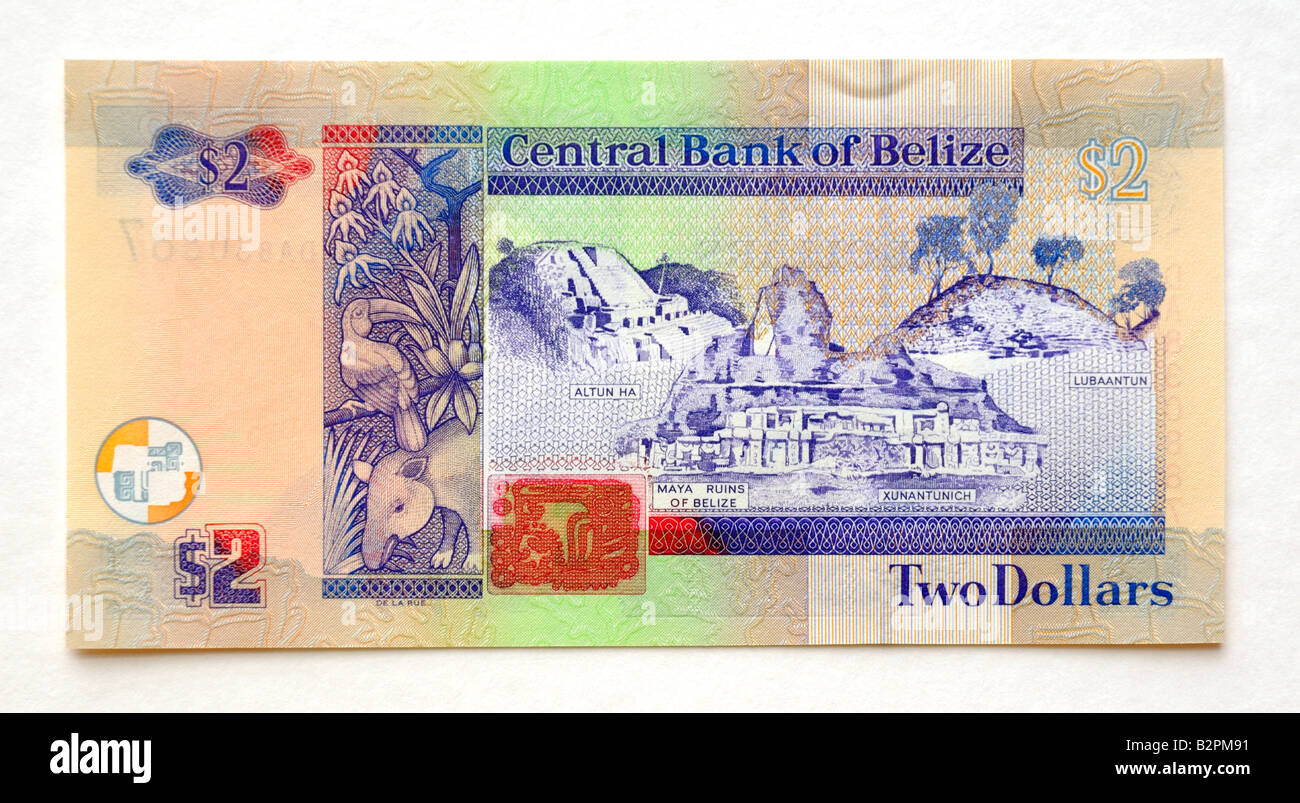 Belize 2 Two Dollar Bank Note Stock Photo - Alamy