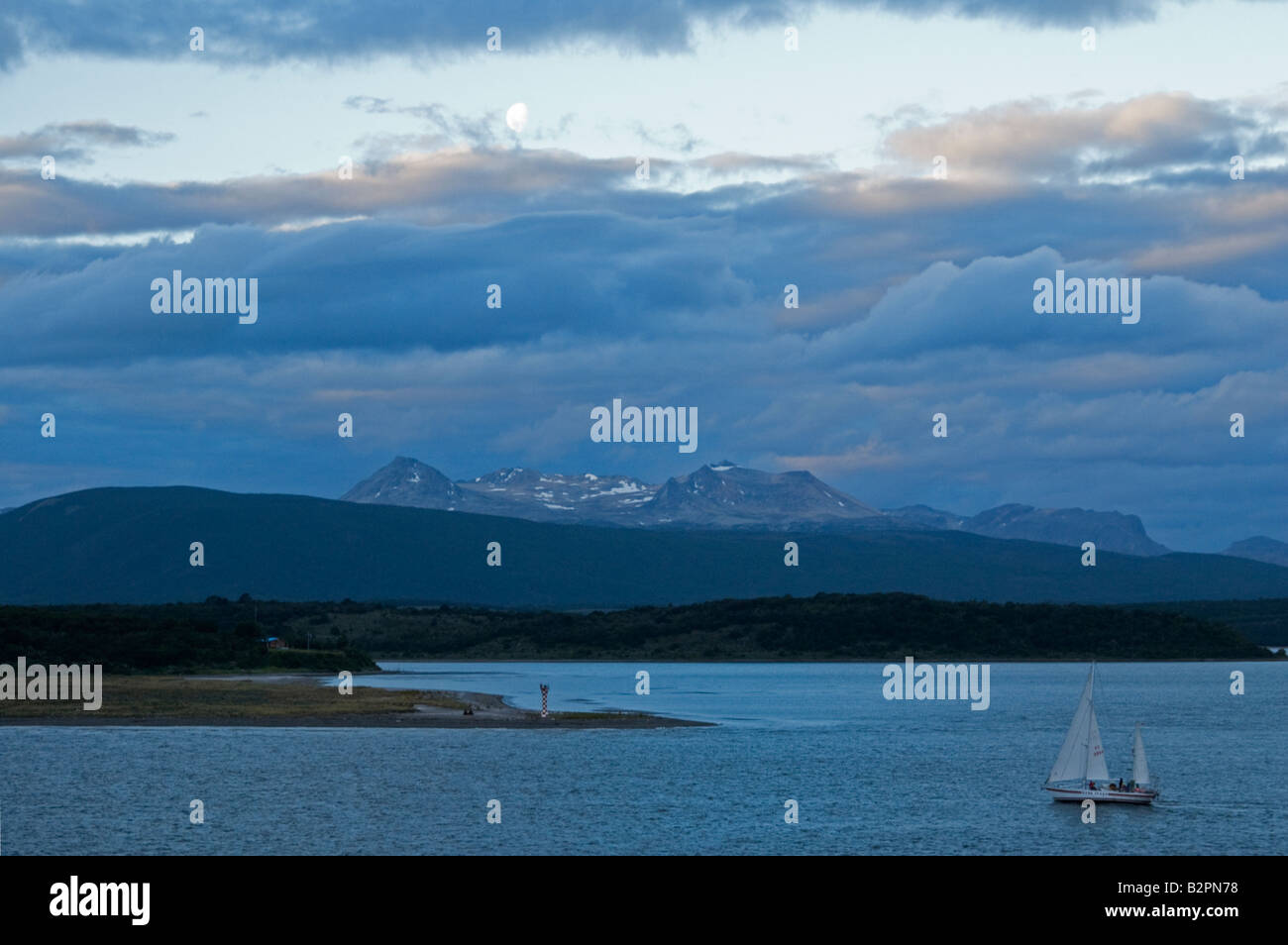 Argentina Beagle Channel yacht sailing twilight Stock Photo - Alamy