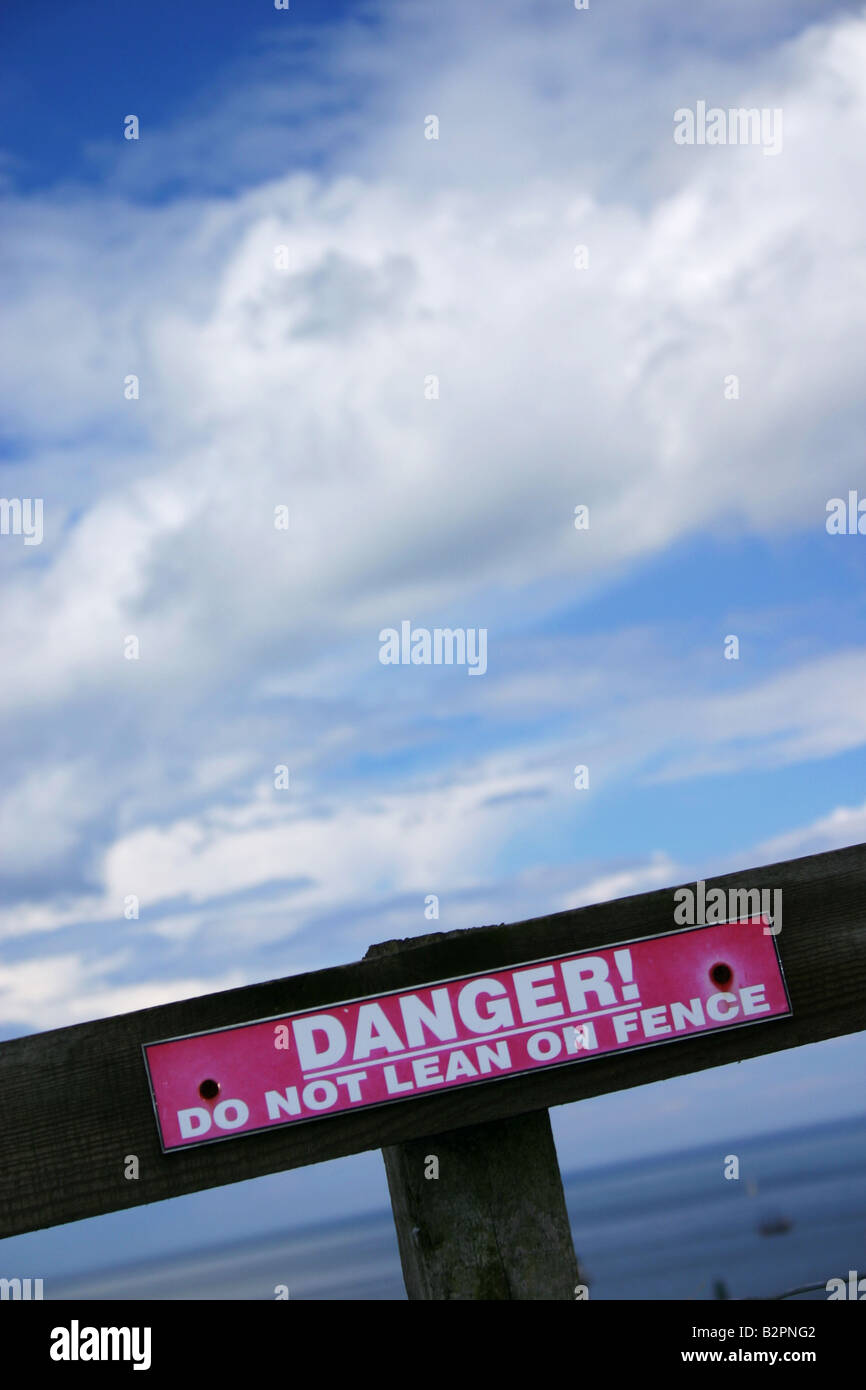 Danger do not lean on fence warning sign Whitby North Yorkshire United ...