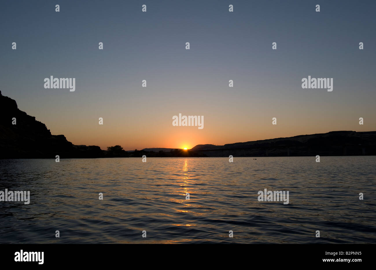 Sunrise on the Columbia River near Biggs Junction Oregon Stock Photo ...