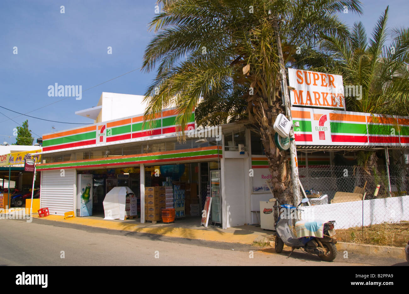 Small local tourist Super Market in Malia on the Greek Mediterranean ...