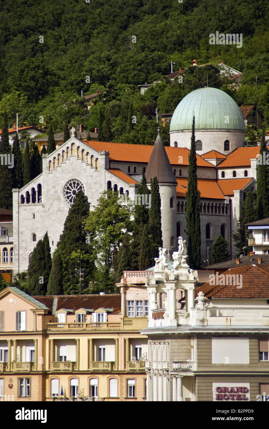 Opatija Church of the Annunciation, above hotels fronting Adriatic Sea ...