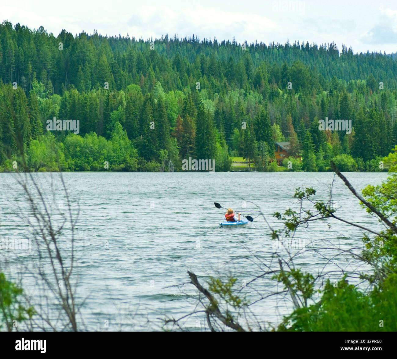 Boy kayaking on a Canadian lake Stock Photo - Alamy