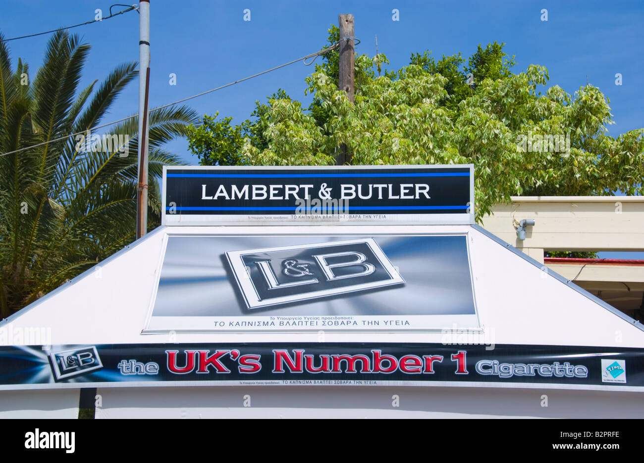Cigarette shop signs in Malia on the Greek Mediterranean island of ...