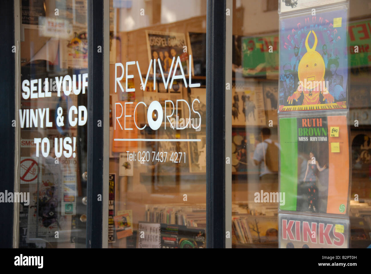 Revival Records record shop window Berwick Street Soho London England ...