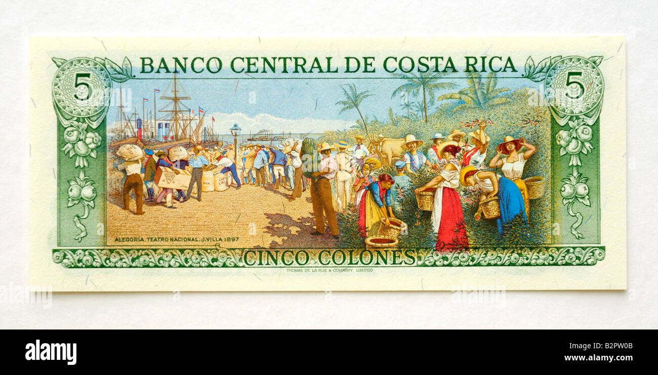 Costa Rica 5 Colones Banknote Stock Photo - Alamy