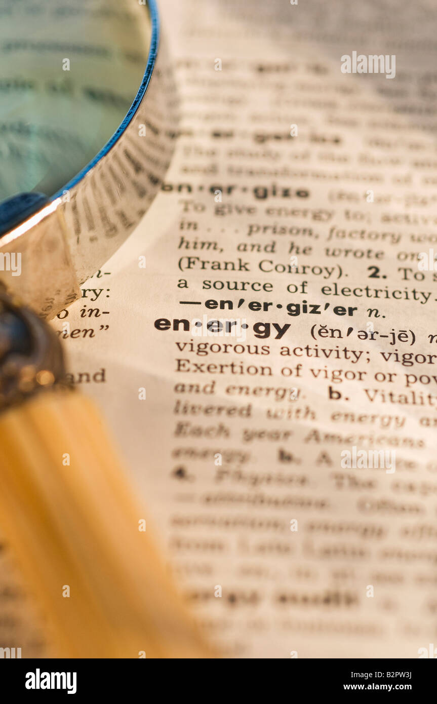 Energy in dictionary with magnifying glass Stock Photo - Alamy
